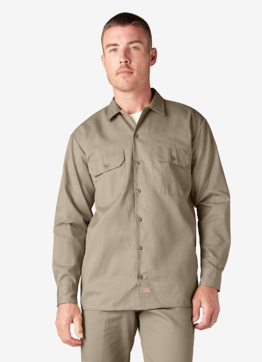 Dickies 574 Long Sleeve Work Shirt in Beige | Red Rat