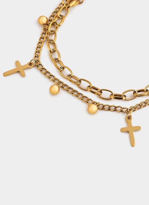 Vendetta Cross Mini Charm Bracelet - 18k Gold Plated in Gold | Red Rat