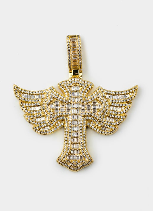 Vendetta Empire Cross Icy Pendant - 18k Gold Plated in Gold | Red Rat